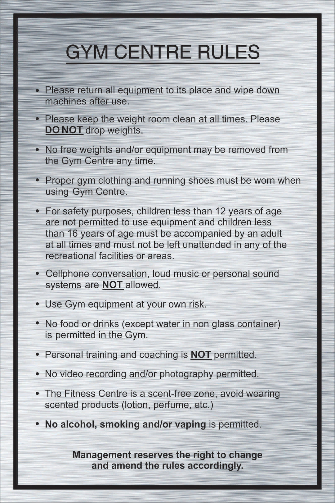 Gym Center, Rules and Regulations – The CondoSigns Store